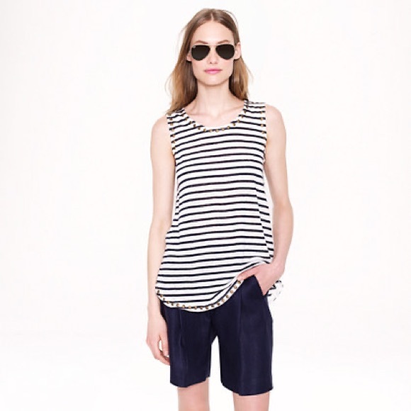 J. Crew | Tops | J Crew Navy And White Striped Linen Tank With Studs ...